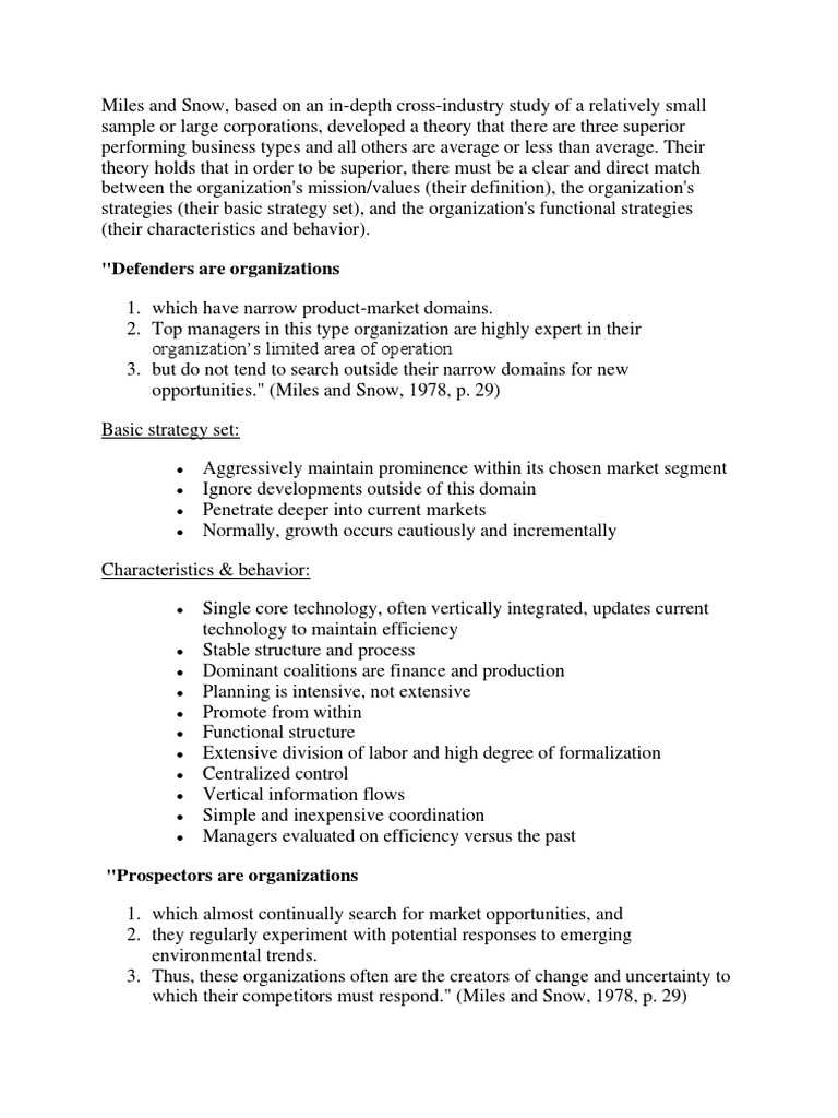 Miles and Snow.docx | Strategic Management | Market (Economics)
