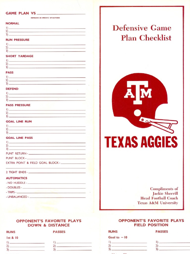 Defensive Game Plan Checklist | PDF | Ncaa Division I Fbs Football ...