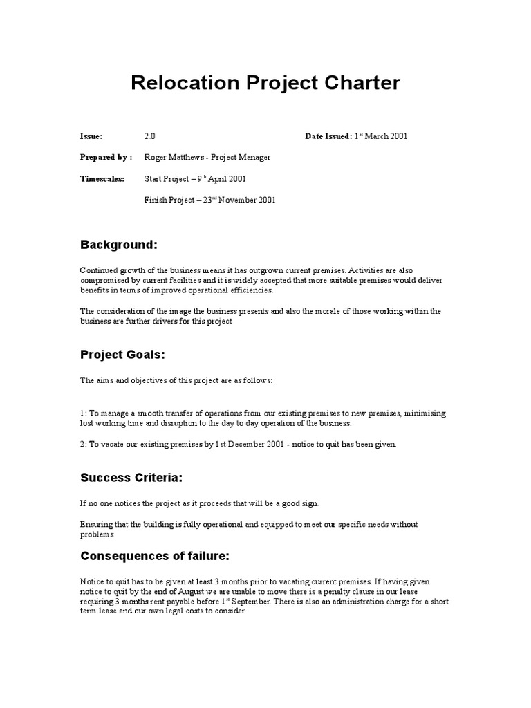 Relocation Project Charter | PDF | Business