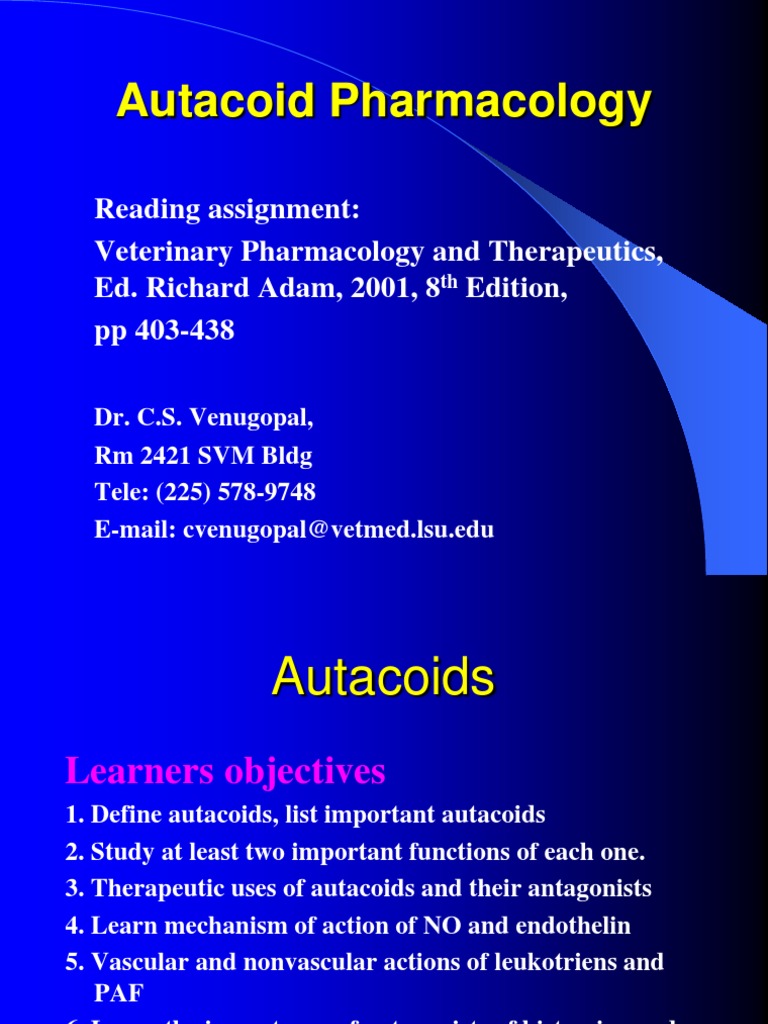 Autacoid Pharmacology: Reading Assignment | PDF | Angiotensin | Tumor ...
