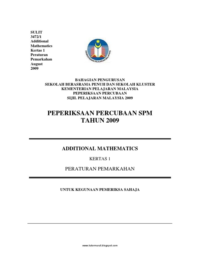 SPM 2009 Additional Mathematics Marking Scheme | PDF | Sine | Physical ...