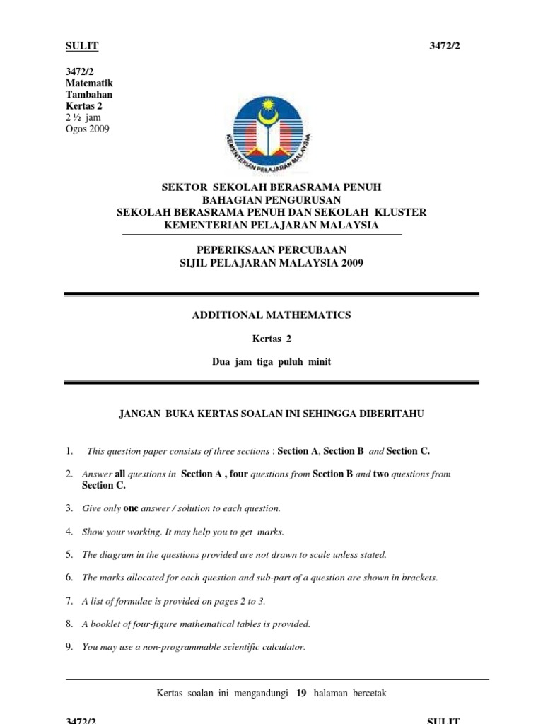 Spb Addmaths P2 Spm 2009 Pdf Geometry Geometric Measurement