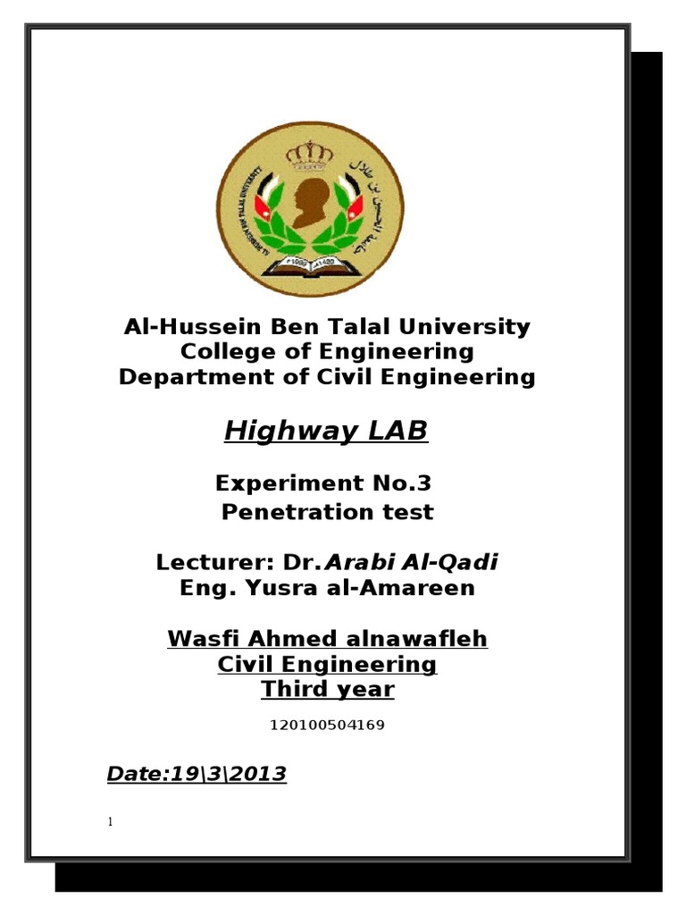 Highway LAB: Al-Hussein Ben Talal University College of Engineering ...