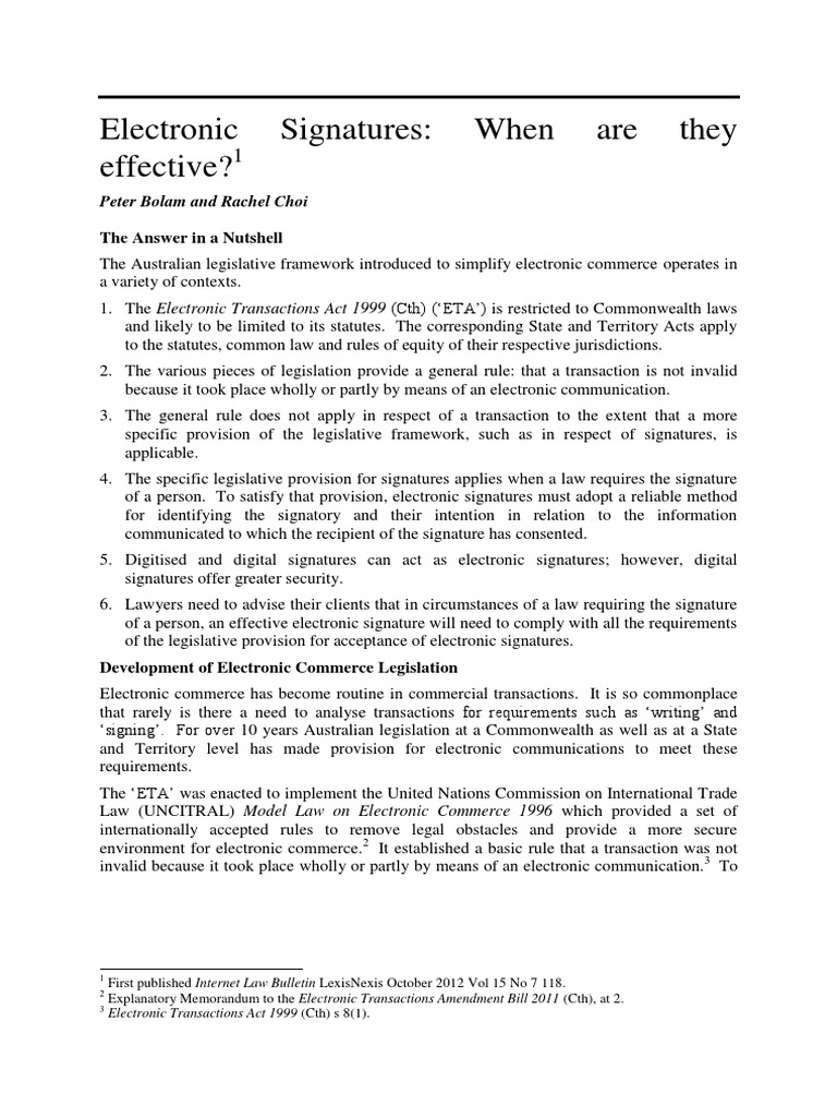 Electronic Signatures When Effective | PDF | Signature | States And ...