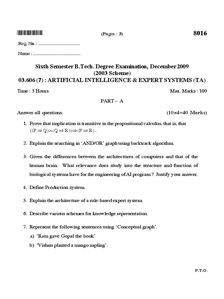 Previous University Question Paper | PDF | Artificial Intelligence ...