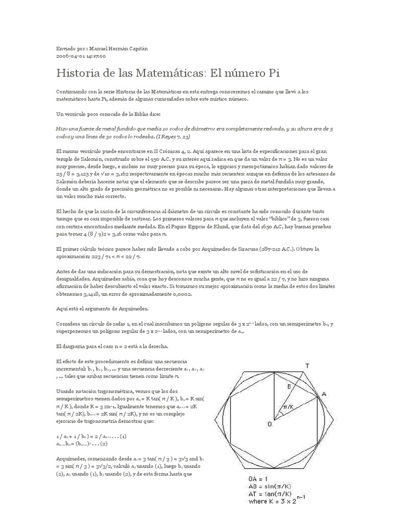 Historia de Las Matematicas El Numero Pi | PDF | Pi | Triángulo