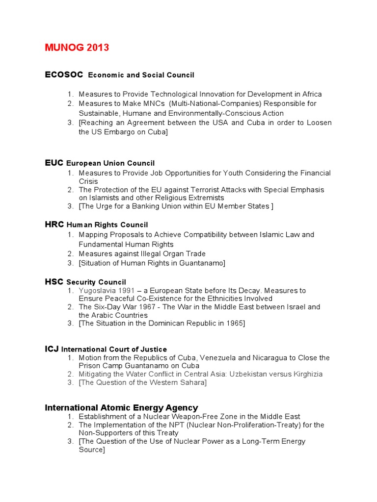 MUN Topics Final | PDF | International Relations | Public Sphere