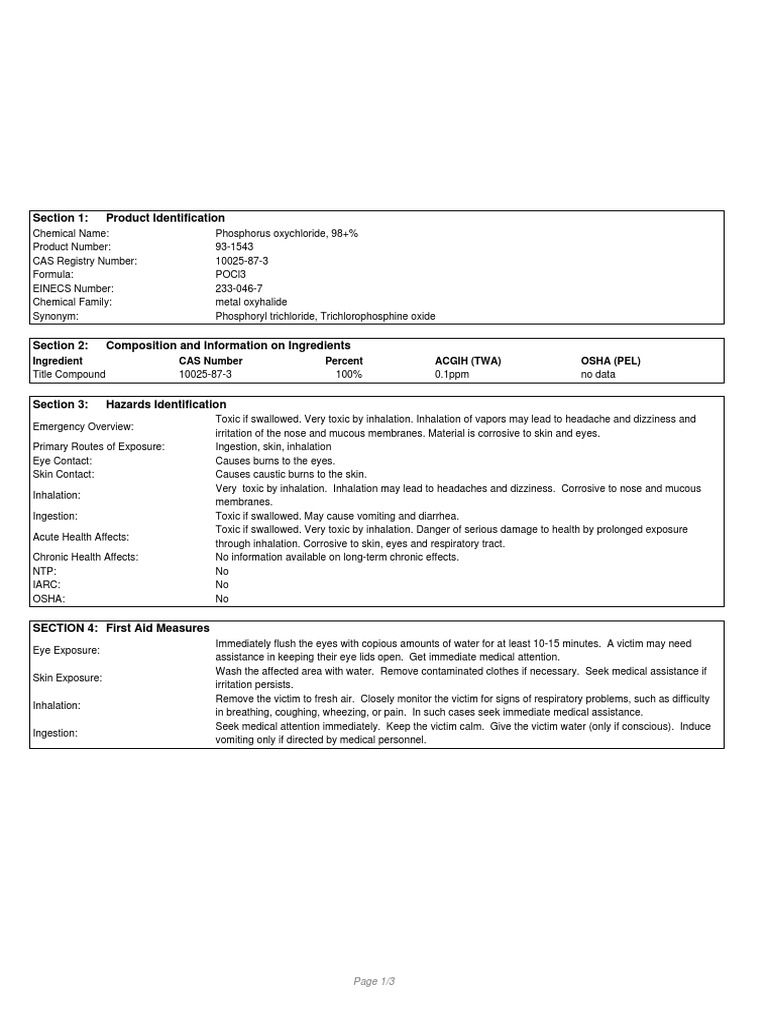Material Safety Data Sheet: Section 1: Product Identification | PDF ...