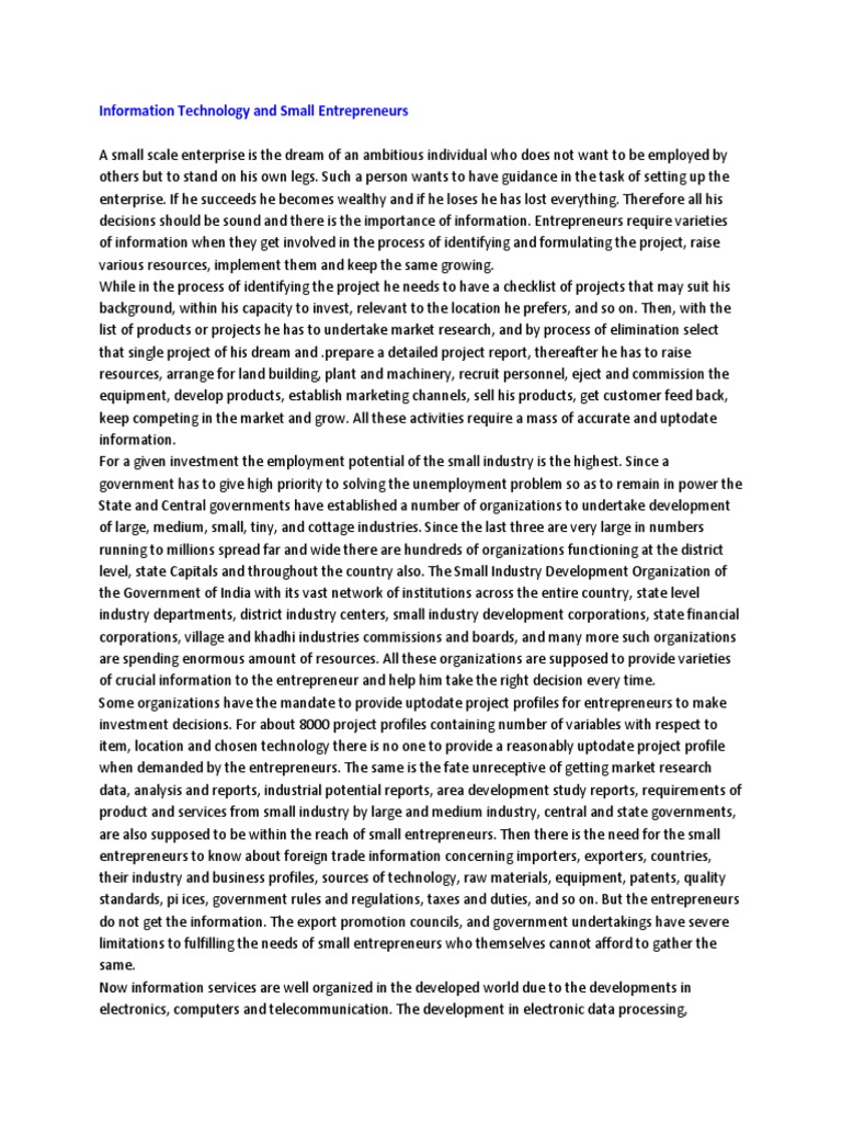 Information Technology And Small Entrepreneurs Pdf Entrepreneurship