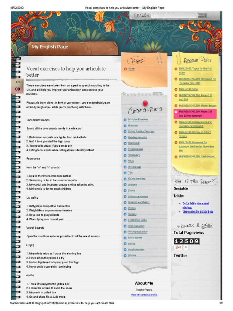 Vocal Exercises for English Articulation | PDF | English Language ...