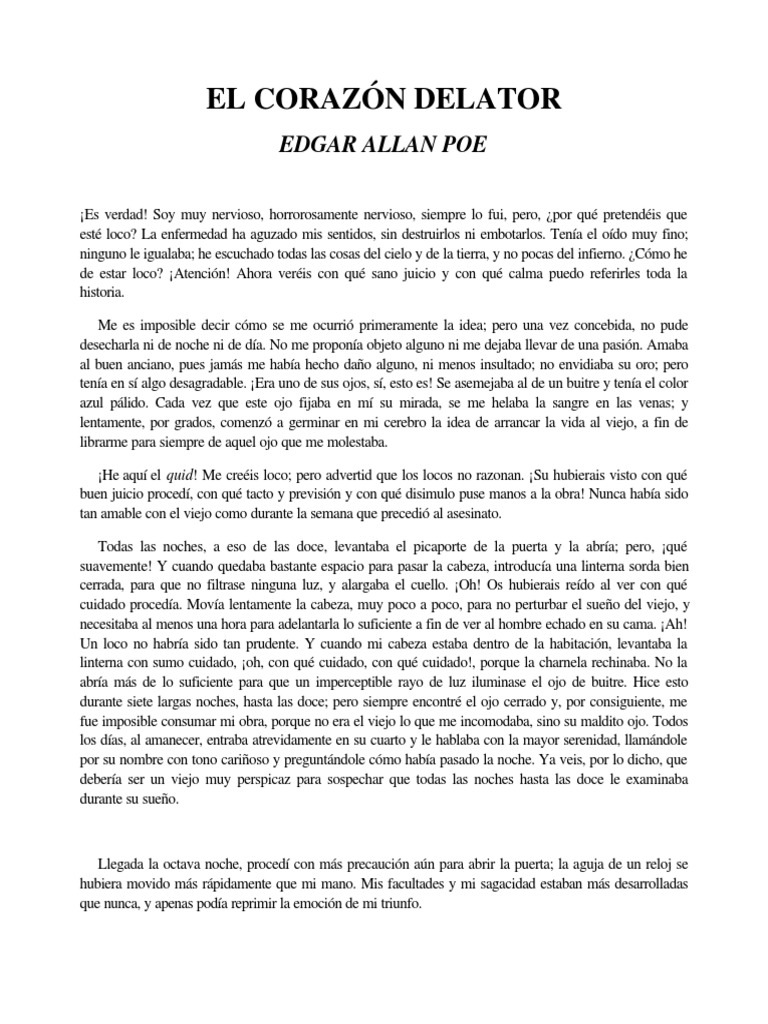 Poe, Edgar Allan - El Corazon Delator (1843) | PDF | Edgar Allan Poe ...