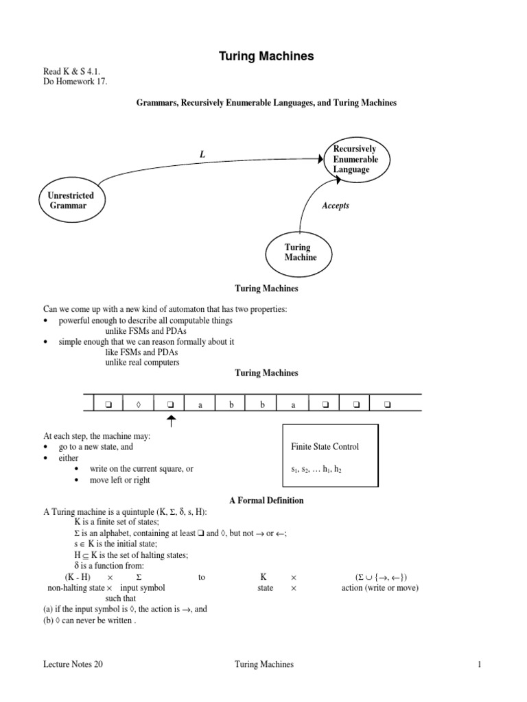 Grammars, Recursively Enumerable Languages, and Turing Machines | PDF ...