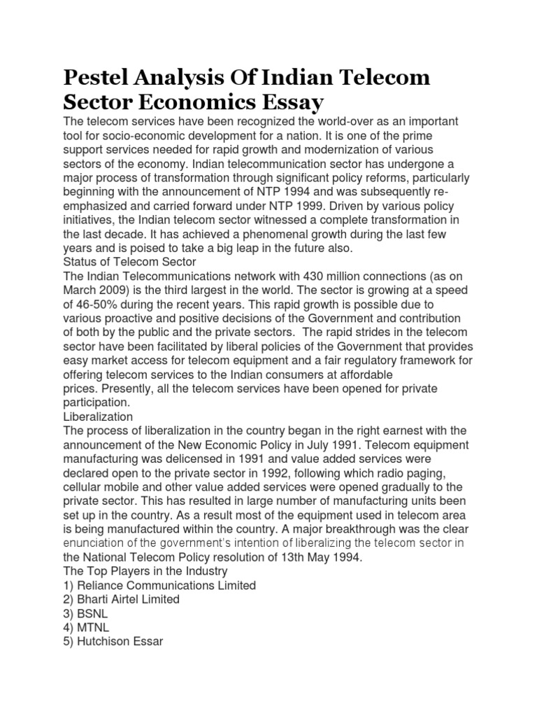 Pestel Analysis of Indian Telecom Sector Economics Essay | PDF | Base ...