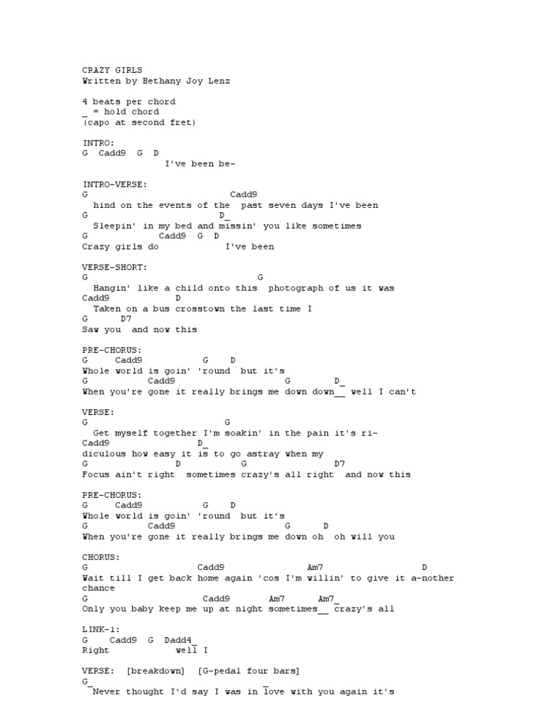 Crazy Girl Guitar Chords