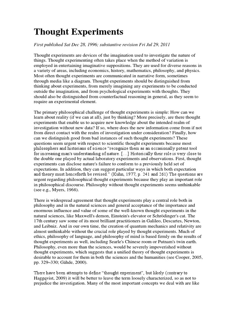 Thought Experiments | PDF | Intuition | Occam's Razor