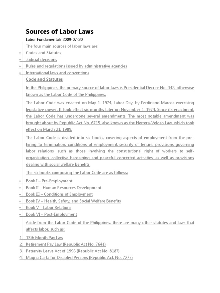 Sources of Labor Laws | PDF | Judiciaries | Labour Law