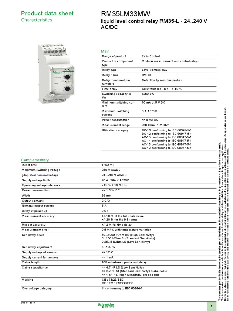 Zelio Control RM35LM33MW | PDF | Relay | Cable