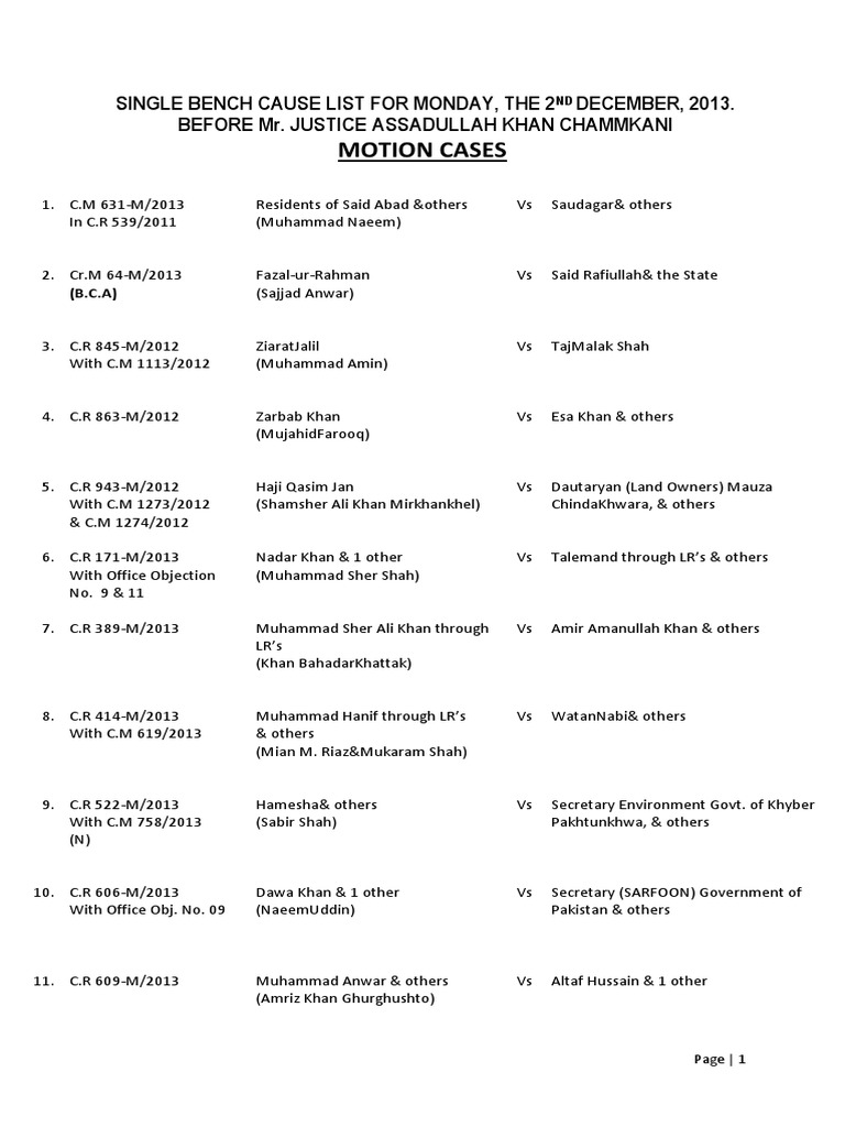 December 2, 2013 Court Case List | PDF