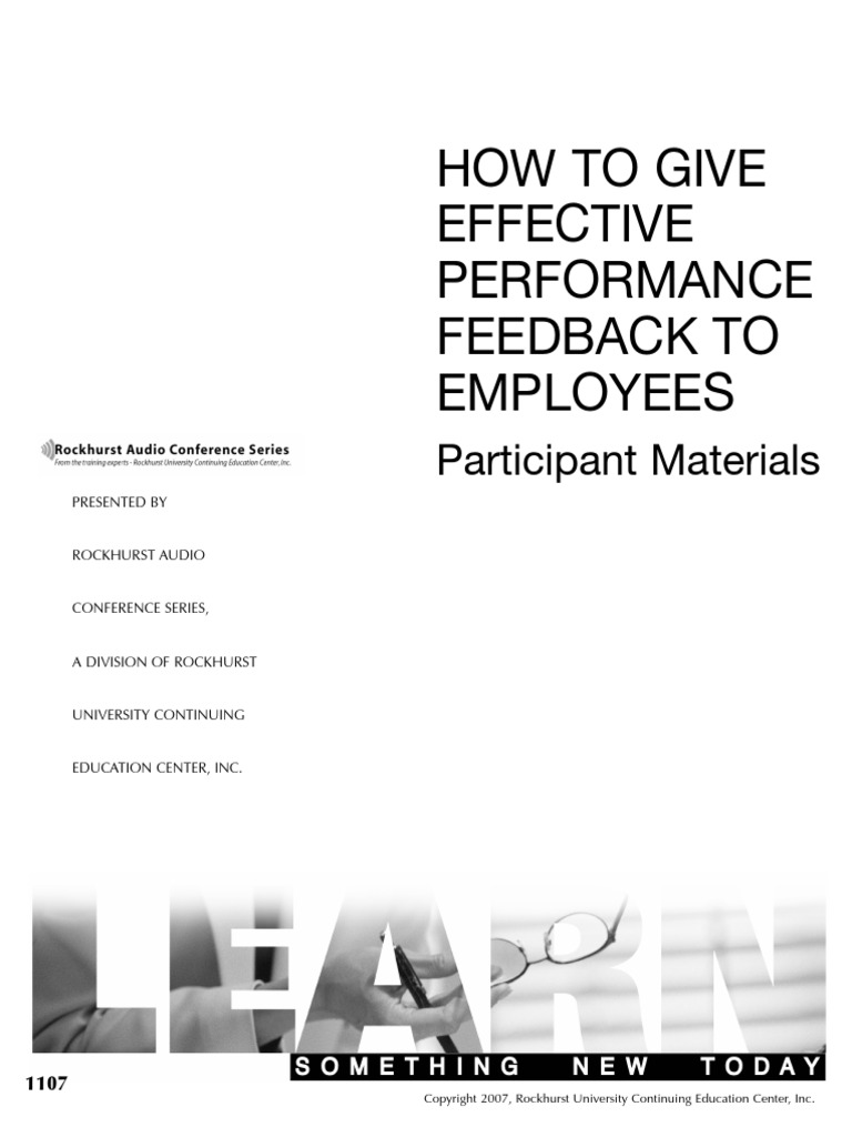Workbook - How To Give Effective Performance Feedback To Employees ...