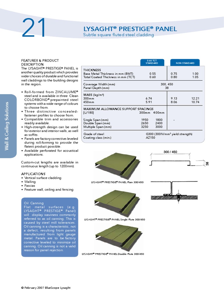 LYSAGHT Prestige (Mar07) | PDF