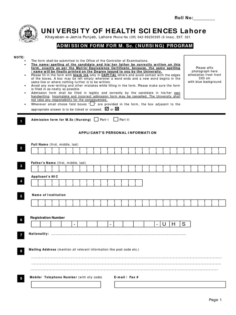 Applicationform MSC Nursing | PDF | Master Of Science | Nursing