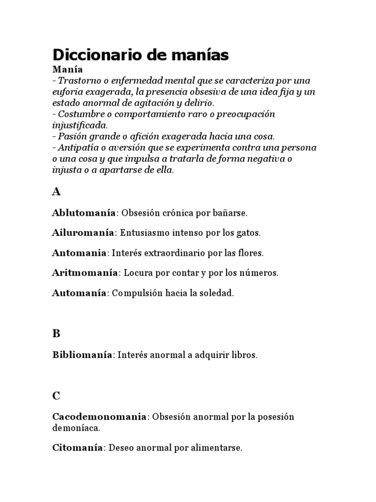 Diccionario de Manías | PDF | Campos relacionados con la psiquiatría ...