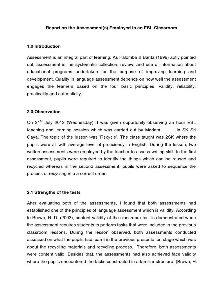 Assessment Report | PDF | Educational Assessment | English As A Second ...