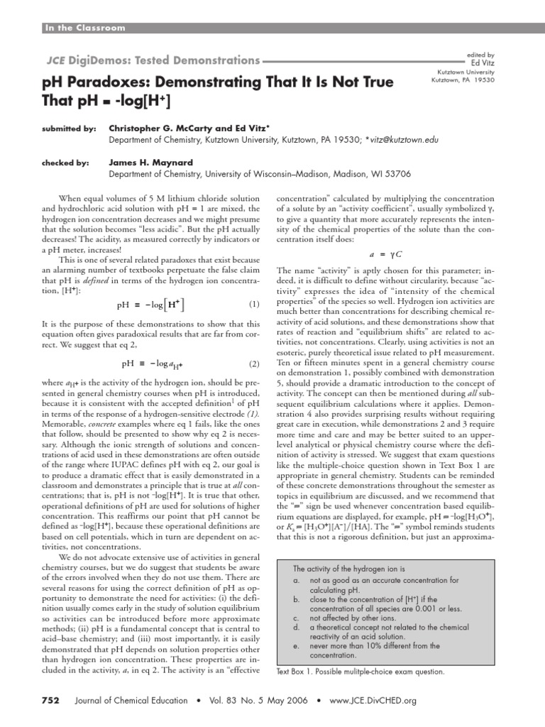 Understanding pH: Activity vs. Concentration | PDF | Ph | Titration
