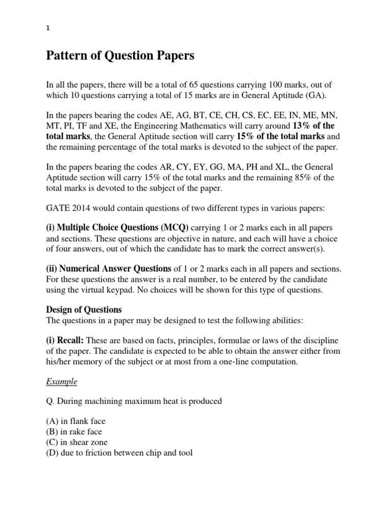 Pattern of Question Papers | PDF | Multiple Choice | Cognitive Science