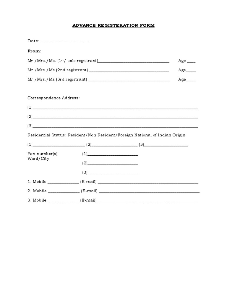 Advance Registeration Form - Commercial | PDF | Finance & Money Management