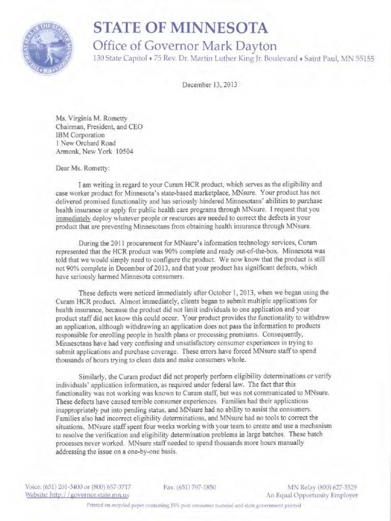 Dayton Letter To IBM | PDF | Medicaid | Insurance