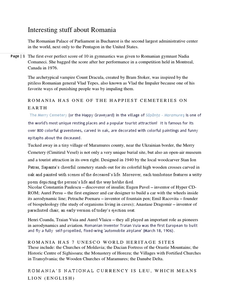 Interesting Stuff About Romania | PDF | Romania