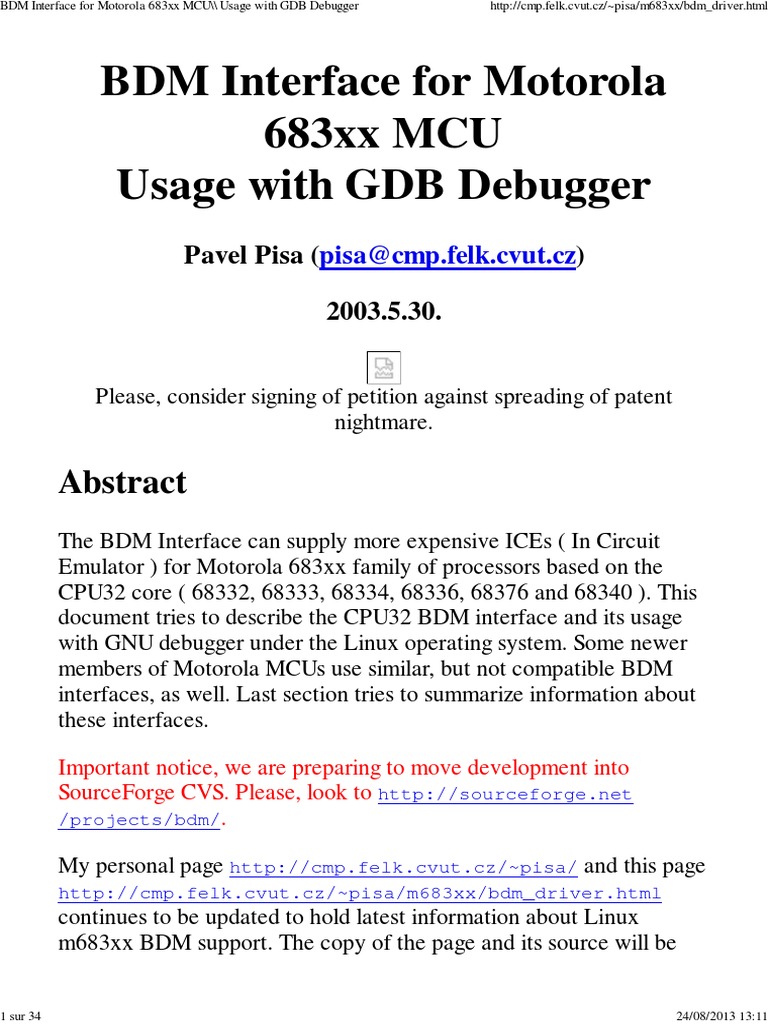 BDM Interface For Motorola 683xx MCU - Usage With GDB Debugger | PDF | Microcontroller | Device ...