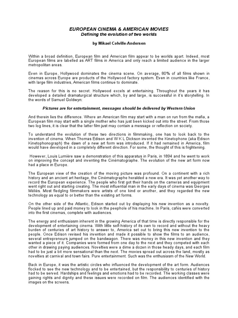 European Cinema and American Movies - Article | PDF | Cinema Of The ...