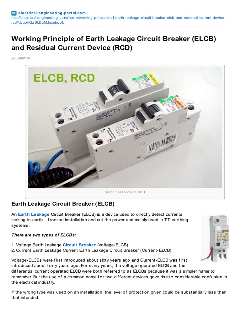 Working Principle of Earth Leakage Circuit Breaker ELCB and Residual ...