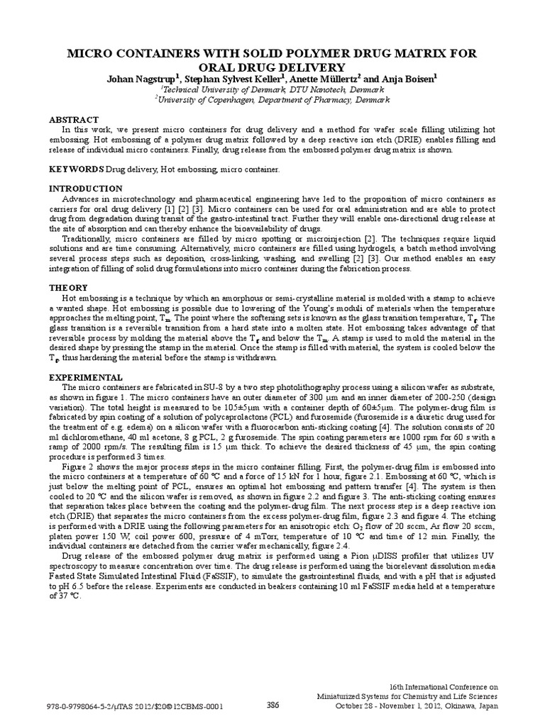 Micro Containers With Solid Polymer Drug Matrix For Oral Drug Delivery ...