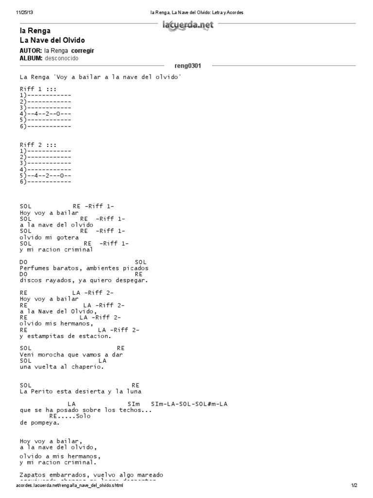La Renga, La Nave Del Olvido - Letra y Acordes | PDF