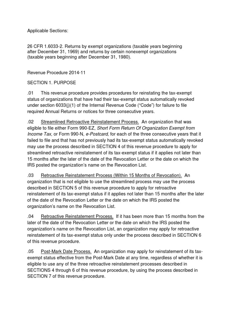 Revenue Procedure 2014-11 | PDF | Internal Revenue Service | Tax Exemption