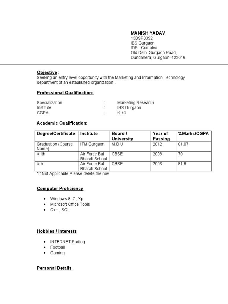 SIP Resume Format | PDF | Career & Growth | Computers