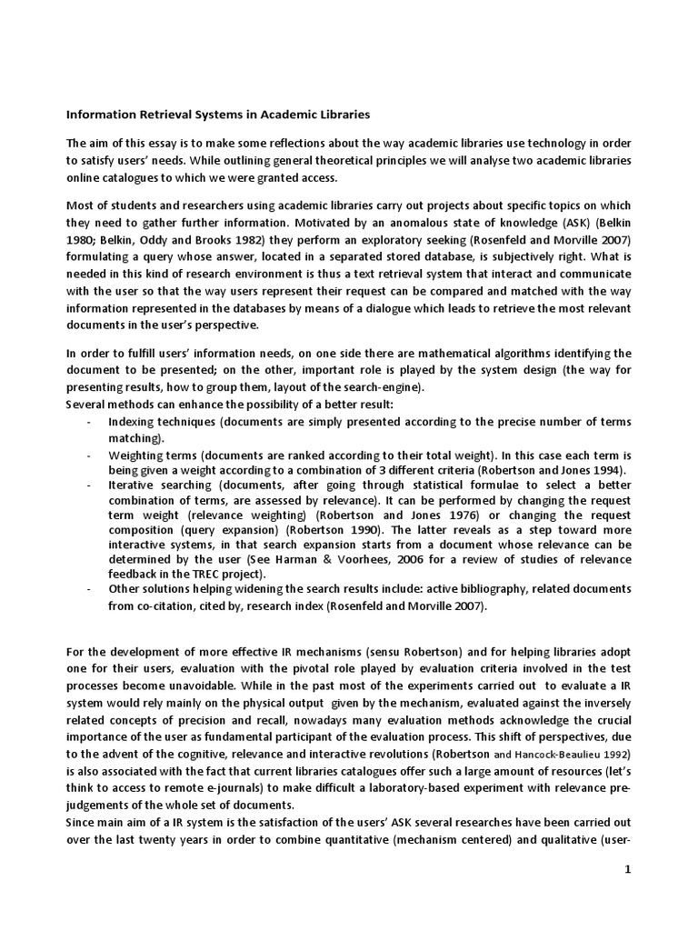 Information Retrieval Systems in Academic Libraries | PDF | Information ...