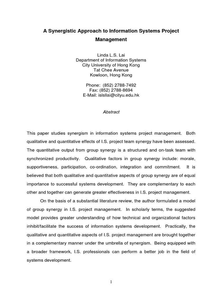 A Synergistic Approach To Information Systems Project Management | PDF ...
