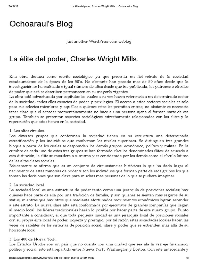 La élite del poder según C. Wright Mills | PDF | Militar | Sociedad