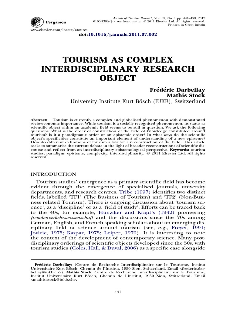 3.2 Darbellay and Stock 2012 - Tourism As A Complex Interdisciplinary ...
