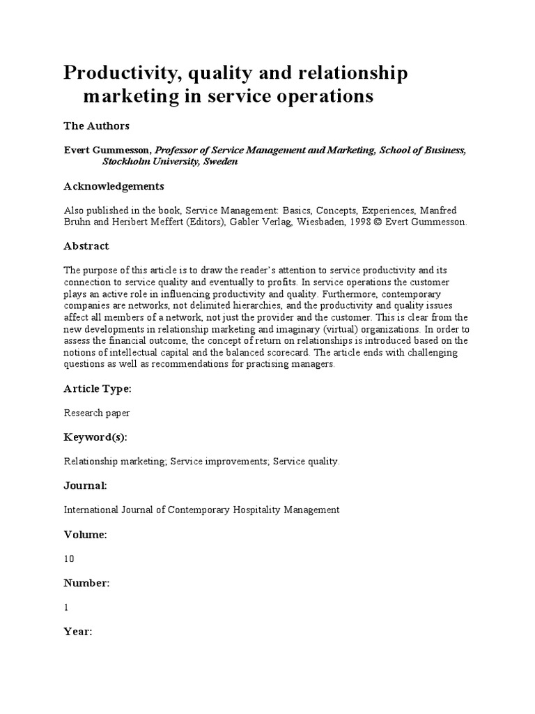 Service Productivity and Quality Insights | PDF | Profit (Accounting ...