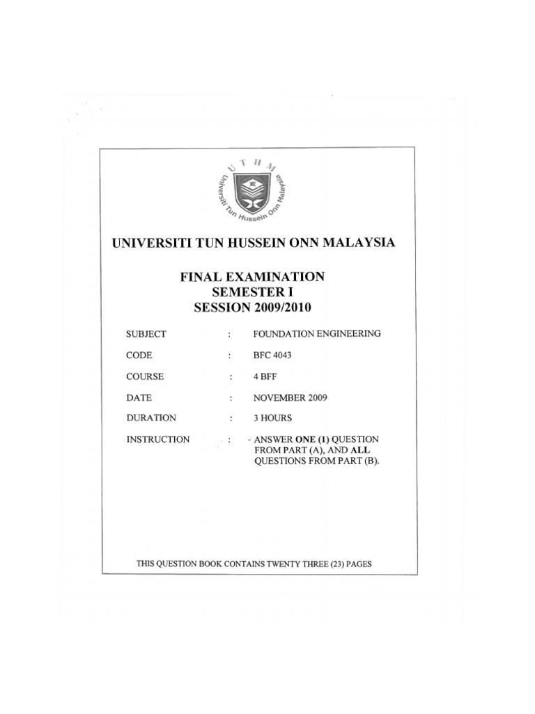 Foundation Engineering Final Exam UTHM | PDF | Deep Foundation ...