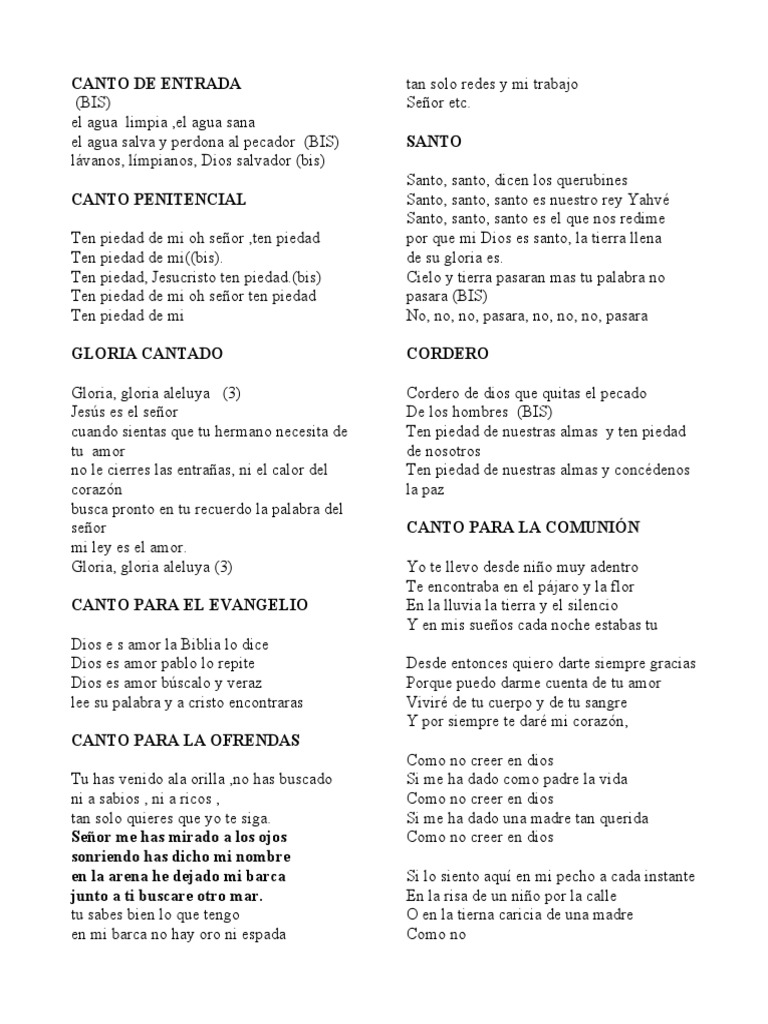 Cantos Misa | Santo | Misa (liturgia)