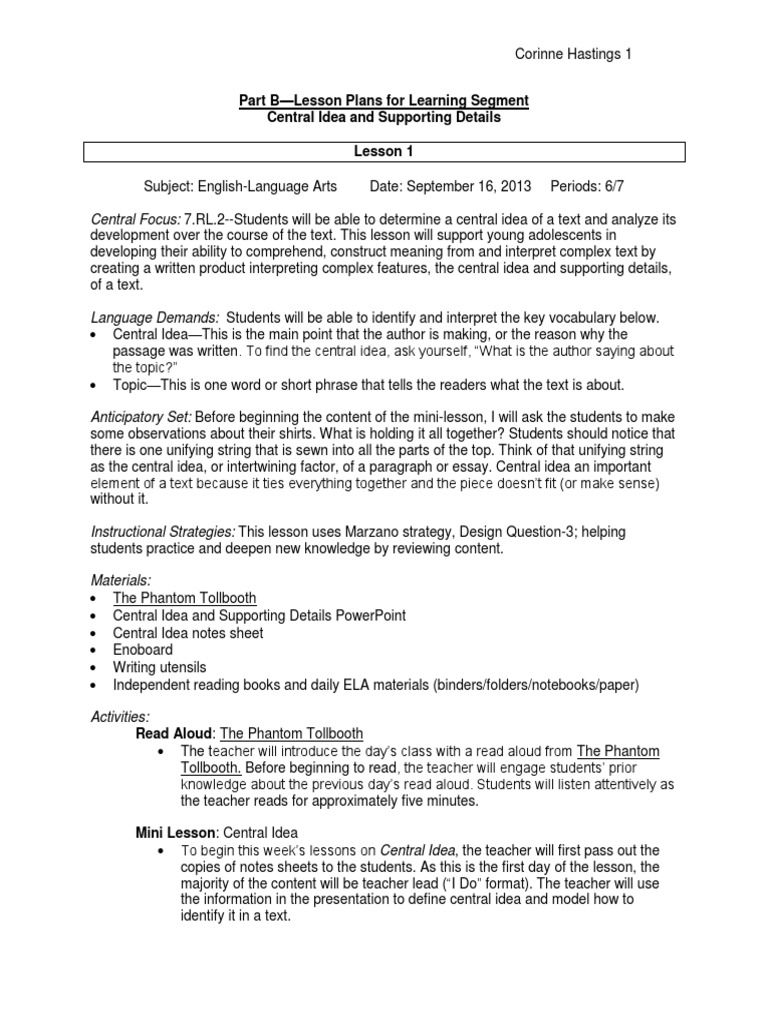 Tpa Part B - Lesson Plans For Learning Segment | PDF | Reading (Process ...