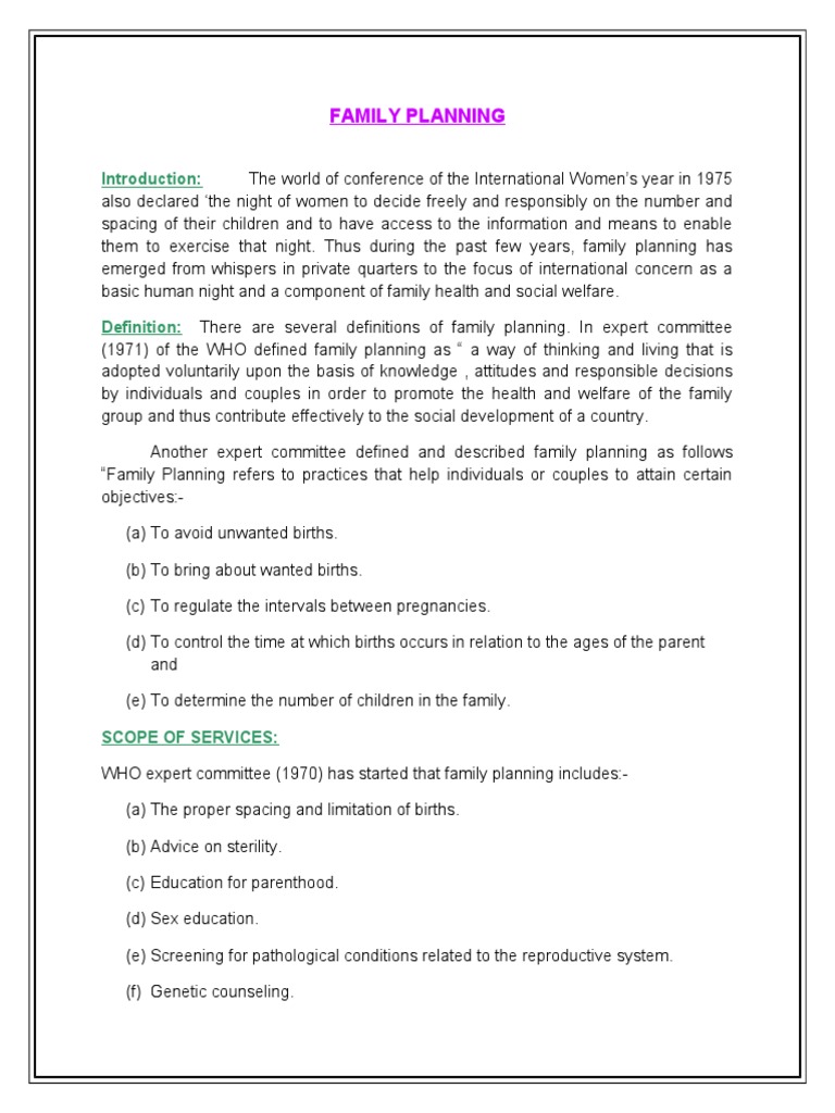 Assignment on Family Planning | Family Planning | Miscarriage