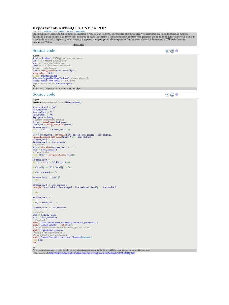 Exportar Tabla MySQL A CSV en PHP | PDF | Software de gestión de datos ...