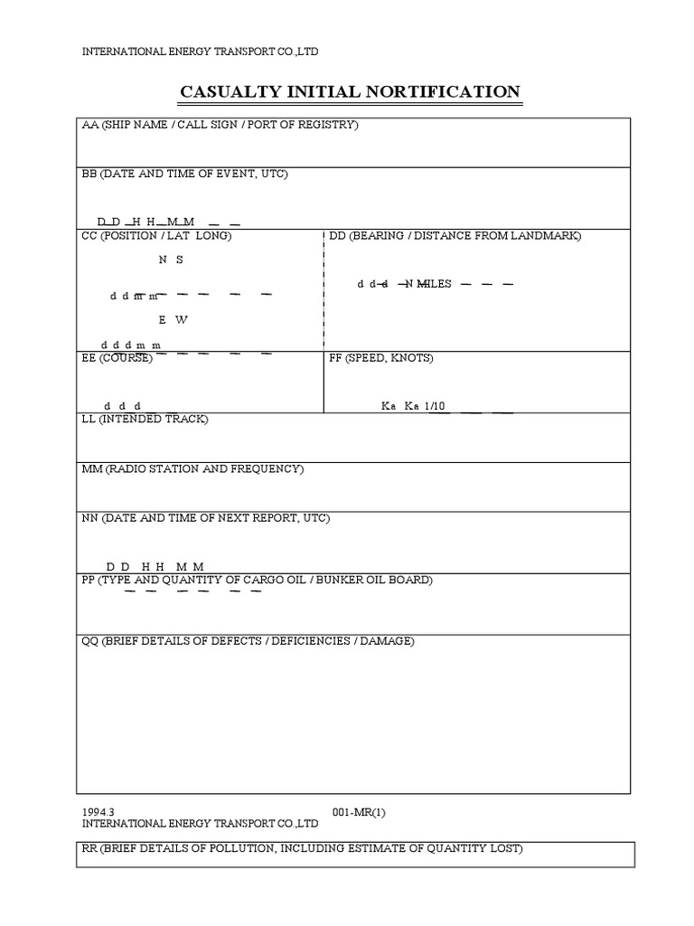 Casualty Initial Nortification Report | PDF